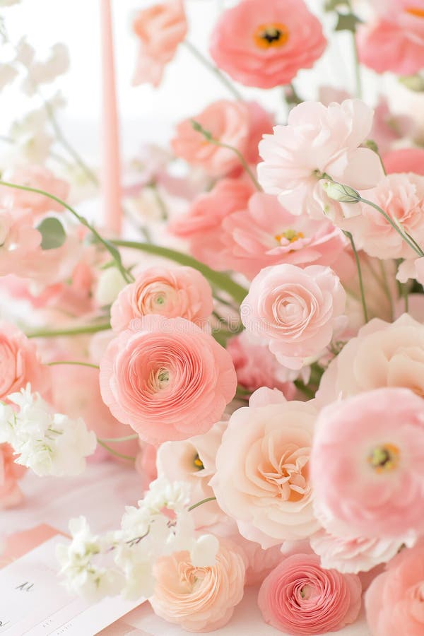 Soft Pink Peach Floral Arrangement Ranunculus Roses Stock Photos - Free ...