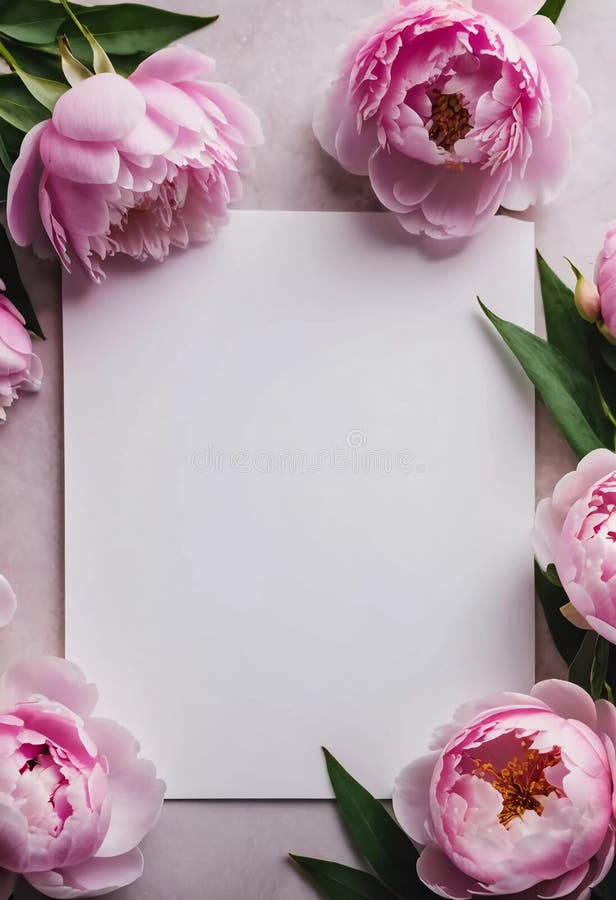 Soft Pink Peonies Elegantly Frame a Blank Space, Offering an Enchanting ...