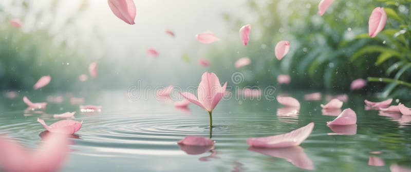 Soft Pink Petals Floating in a Tranquil Pond. Stock Photo - Image of ...