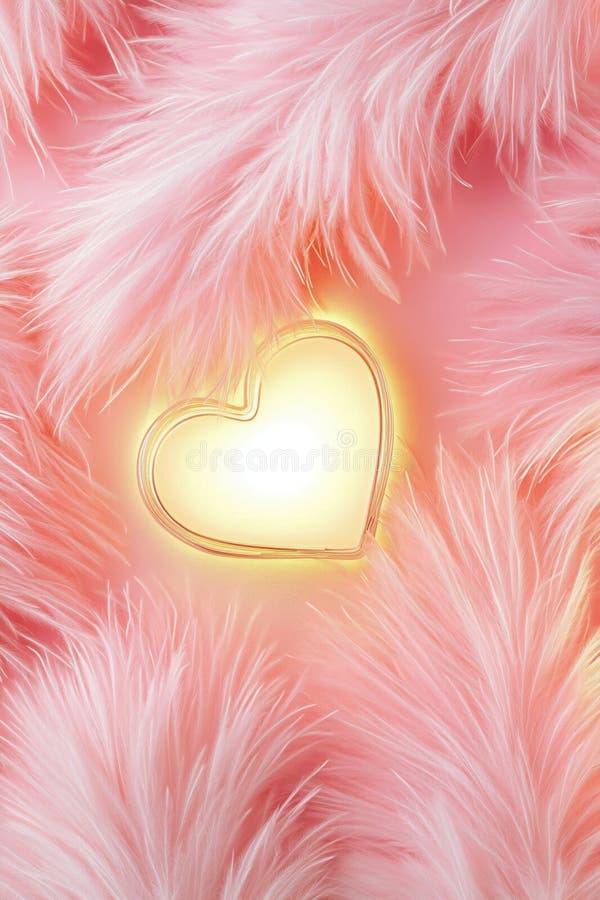 Soft Pink Plush Background with Fluffy Texture and Glowing Heart Shape ...