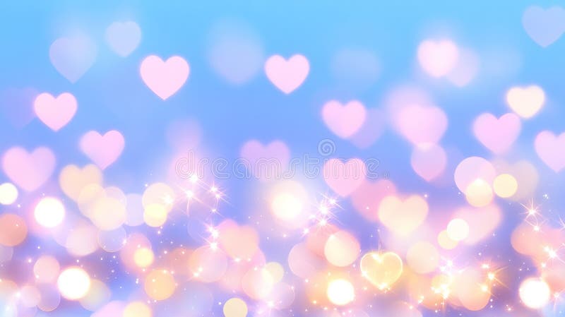 Soft Pink and Purple Heart Bokeh Lights on a Blue Background Stock ...