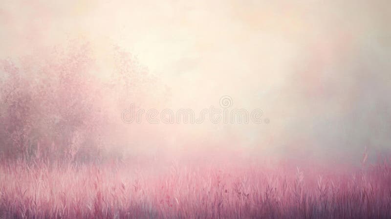 Soft Pink and Purple Misty Field Landscape at Sunrise Stock ...