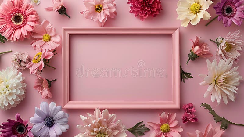 Soft Pink Rectangular Frame Mockup with Harmonious Serene Flowers, Ai ...