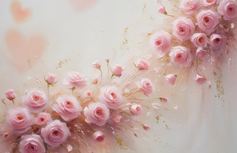 Romantic Bouquet of Pink Roses, Floral Background, Oil Painting Stock ...