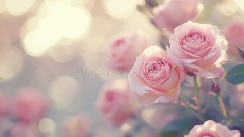 Soft Pink Roses Blooming in Sunlight Stock Illustration - Illustration ...