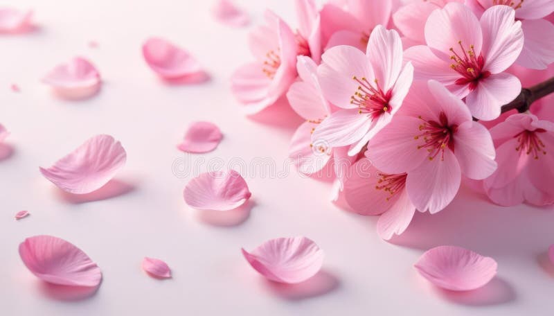 Soft Pink Sakura Petals, Scattered on Light Background, Springtime ...