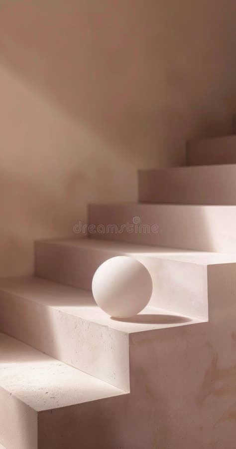 Soft Pink Staircase with an Egg-shaped Sphere in Modern Minimalist ...
