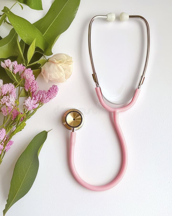 Soft Pink Stethoscope Surrounded by Fresh Green Leaves and Delicate ...