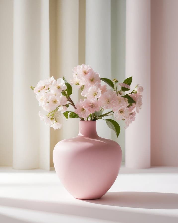 Soft Pink Vase with Blossoms on Gradient Background. Stock Photo ...
