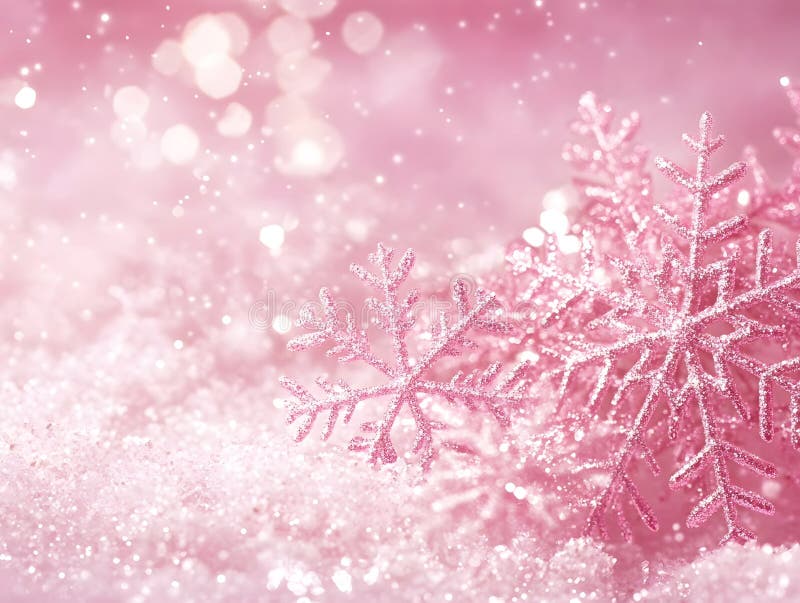 A Soft Pink Winter Scene Featuring Sparkling Snowflakes and a Dreamy ...
