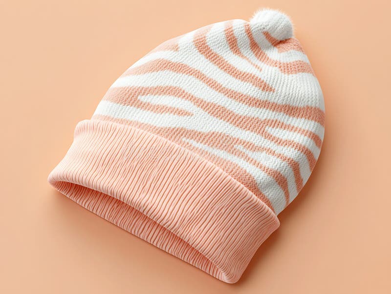 Soft Pink Zebra-Pattern Winter Hat Mockup with Subtle Knit Textures ...