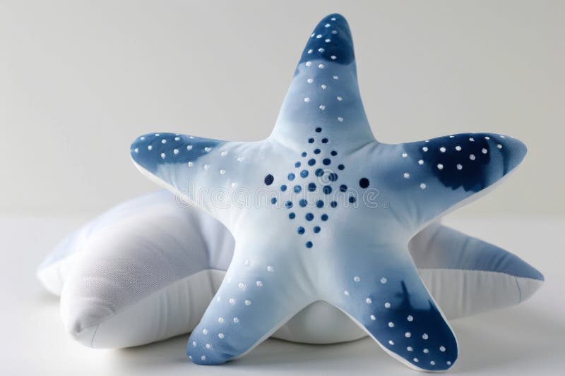 Soft Plush Starfish Toy with Blue and White Design on White Background ...