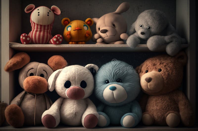 Soft Plush Toys on the Shelf in the Wardrobe Illustration Generative AI ...