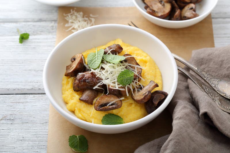Soft Polenta with Mushrooms Stock Image - Image of lunch, cooked: 73844529