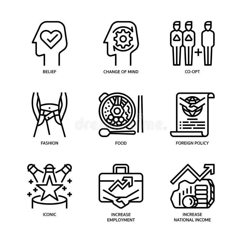 Soft Power Icons Set stock vector. Illustration of psychology - 249996264