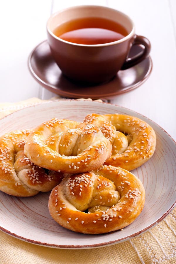 Soft Pretzels with Sesame Seeds Stock Image - Image of dessert, buns ...