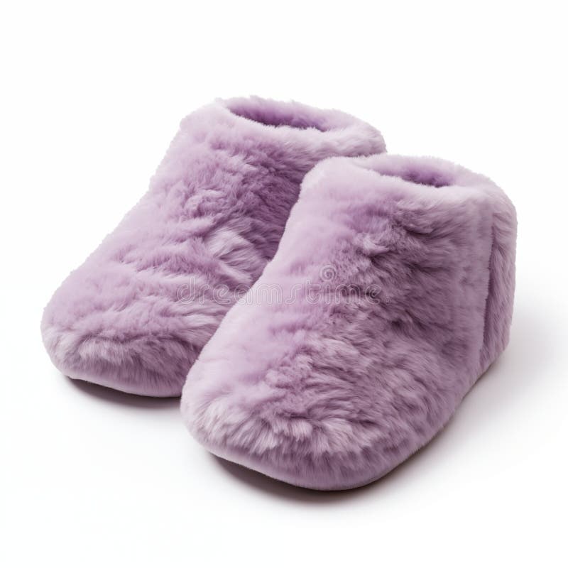 Soft Purple Furry Slippers on White Background Stock Illustration ...