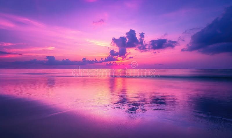 Soft Purple and Pink Sunset, Distant Horizon Blending with the Colorful ...
