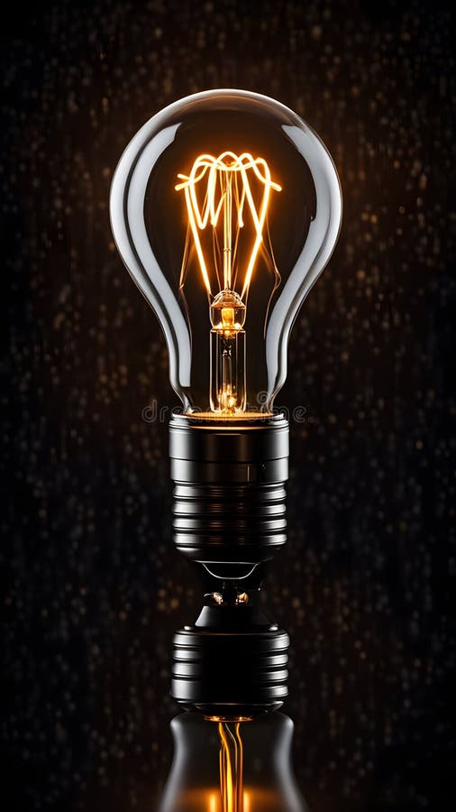 Soft Radiance: Light Bulb on Deep Black Stock Illustration ...