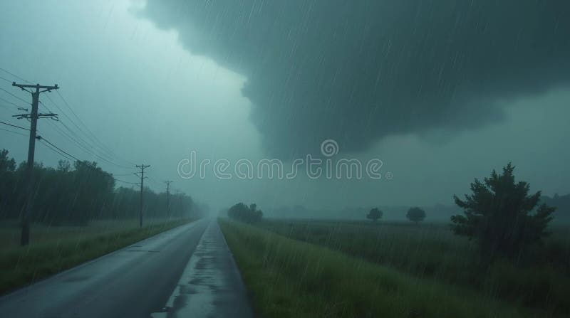 Rainfall Over Peaceful Countryside Fields Stock Illustration ...