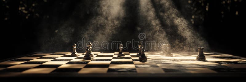 Chess Pieces Arranged on a Board Illuminated by Soft Light Highlighting ...