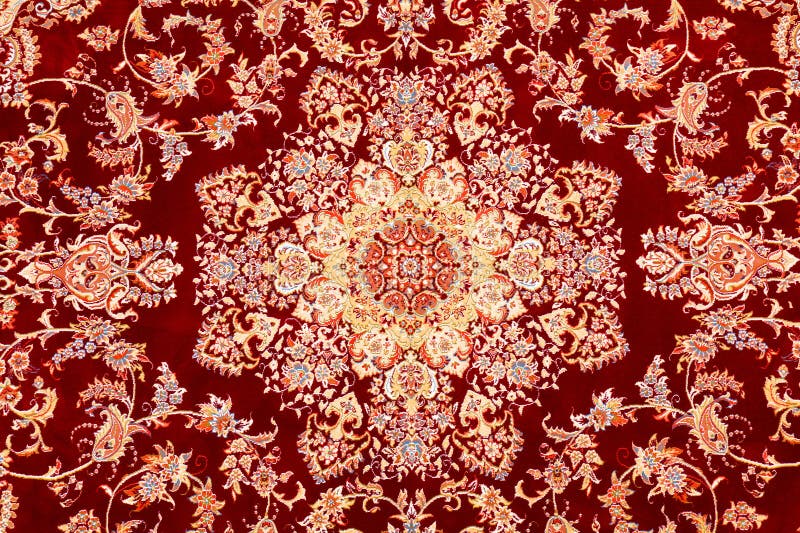 Soft Red Carpet with Beautiful Pattern As Background, Top View Stock ...