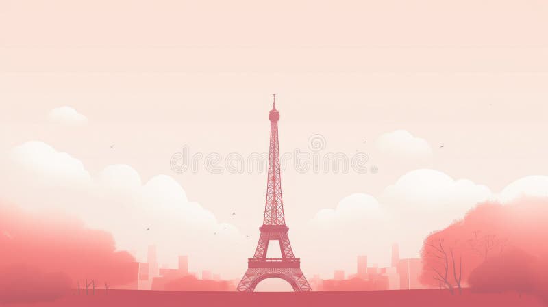 Soft Red Stylized Sketch Drawing of Paris Eiffel Tower Large View in ...