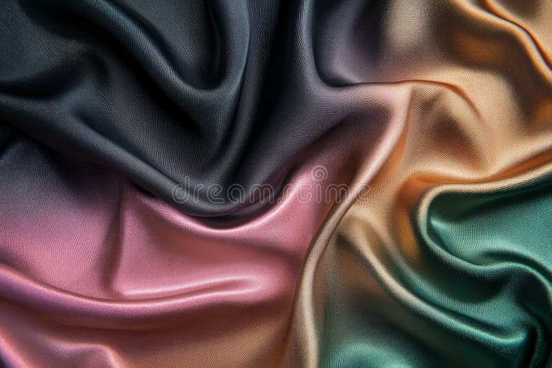 Soft Ripples of Pink and Green Silk Fabric Flow. Artificial ...