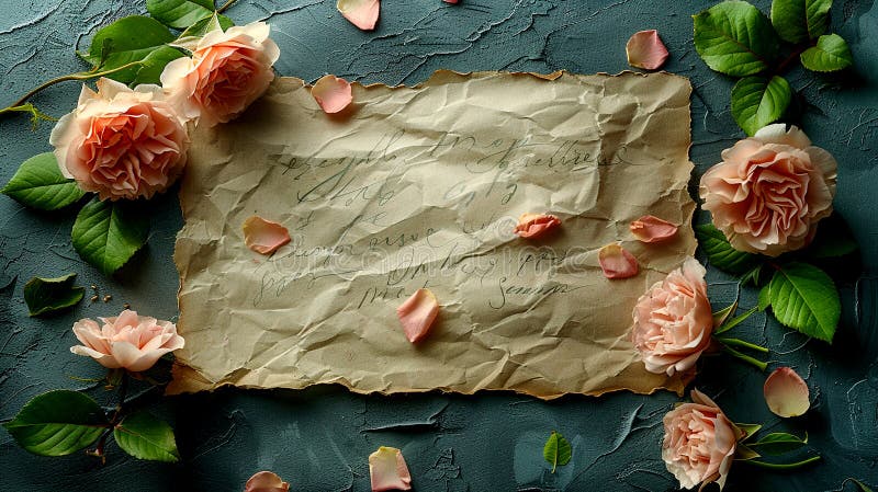 Handwritten Notes on Elegant Parchment with Delicate Roses Stock ...