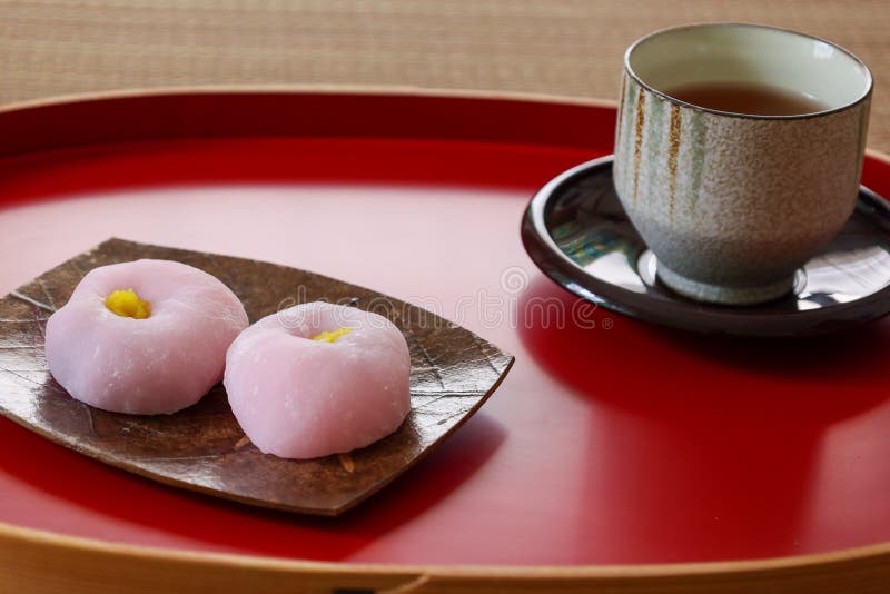Soft Round Rice Cake Stuffed with Sweet Bean Jam on the Plate Stock ...