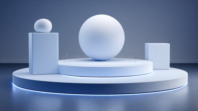 Soft and Rounded Blue 3D Stage Set with Pastel Tones and Geometric ...