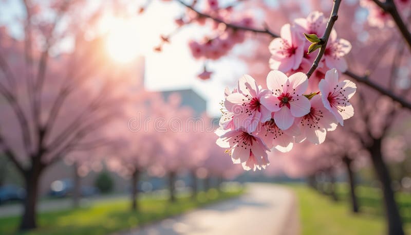 Soft Sakura Blossoms in Sunlit Park, Romantic Springtime Symbolism ...