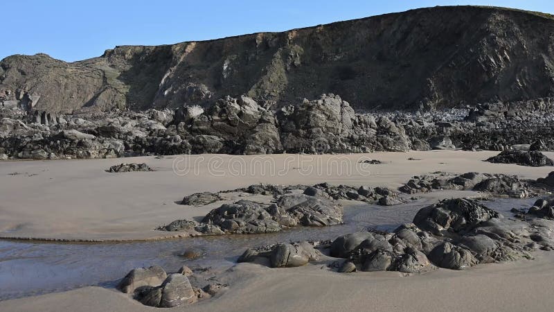 Soft Sand and Rugged Rocks on Cornwall Beach Stock Video - Video of ...