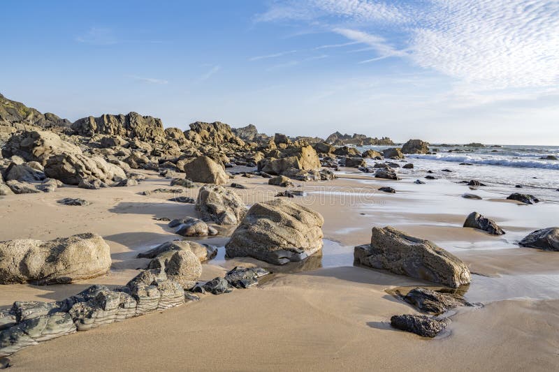 Soft Sands and Rocks at Duckpool Bay Beach Stock Photo - Image of ...