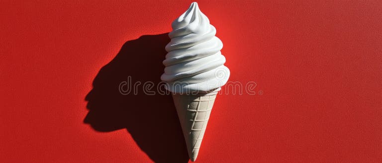 A Soft Serve Ice Cream Cone Casts a Shadow of a Face on a Red ...