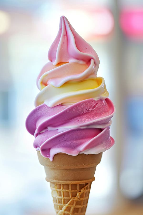 A Soft-serve Ice Cream Cone with Three Layers of Different Colors Stock ...
