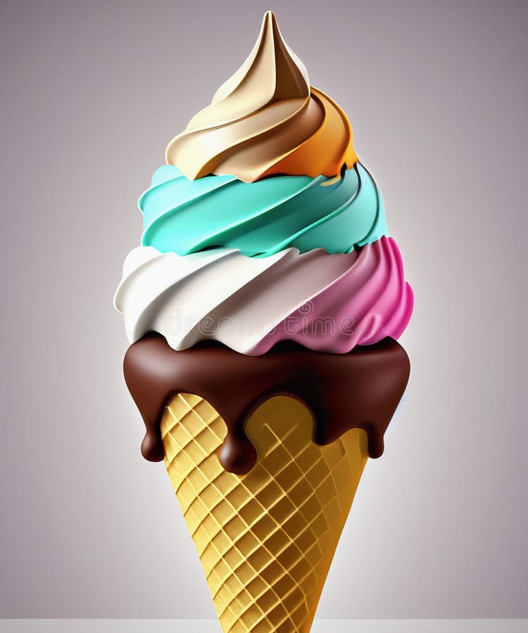 Soft Serve Ice Cream in Wafer Style Cone. Chocolate and Cream 3d ...