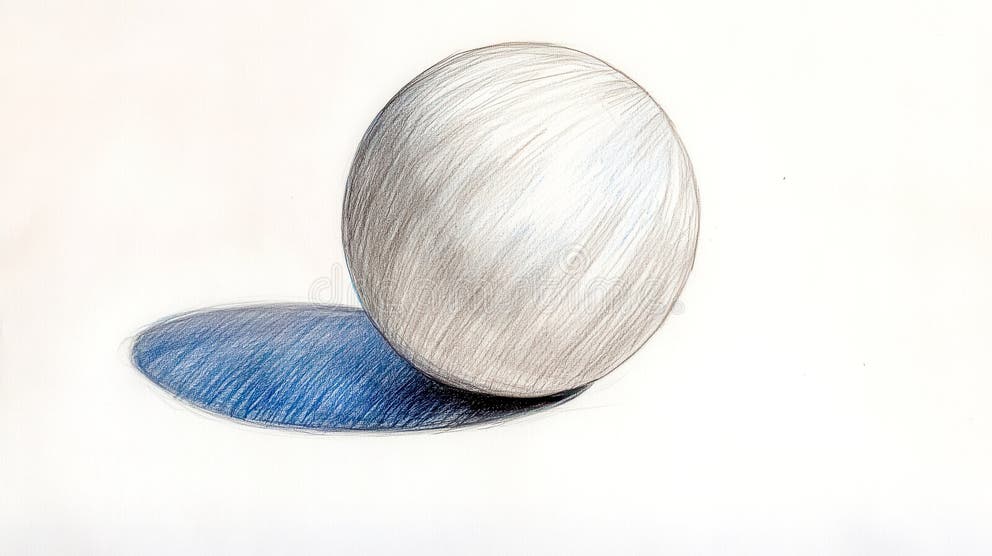 Pencil Drawing of a Sphere Casting a Shadow on White Background Stock ...