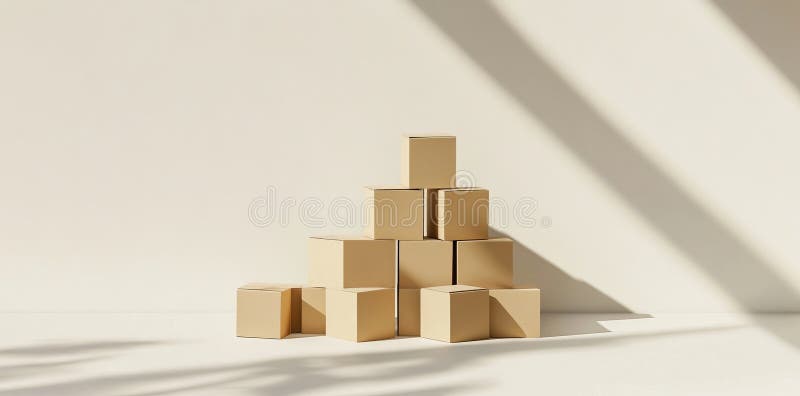 Soft Shadows are Cast by Stacked Beige Cardboard Boxes in Sunlight ...