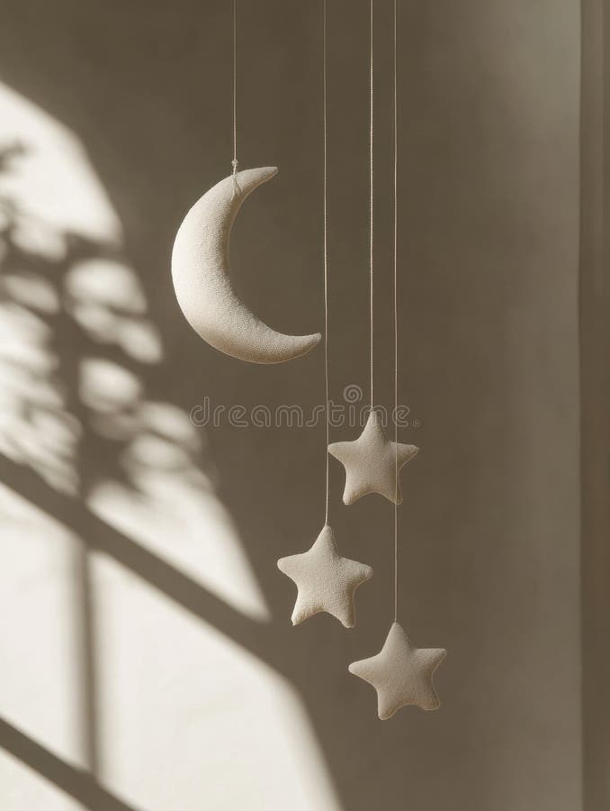 Soft Shadows Cast by a Whimsical Moon and Stars Mobile Create a Serene ...