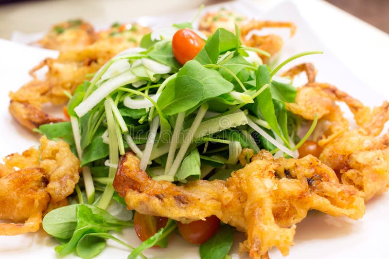 Soft Shell Crab Salad, Fried Soft Shell Crab with Rocket Leaves