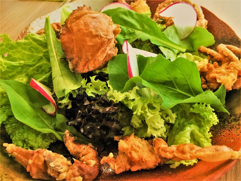 Soft Shell Crab Salad a Cold Dish of Various Mixtures of Raw or Cooked ...