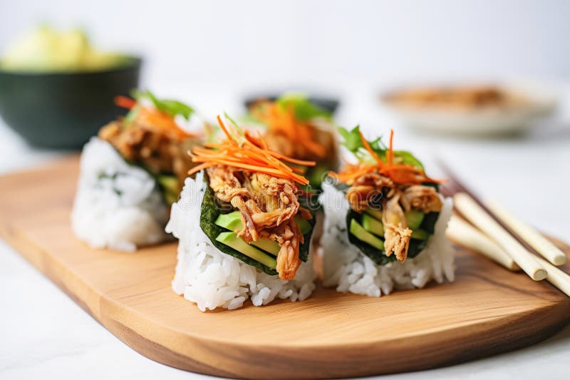 Soft Shell Crab Sushi Rolls on Platter with Lime Wedge Stock Image ...