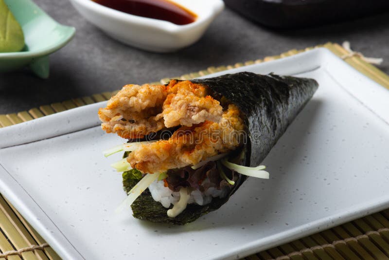 Soft shell crab temaki stock photo. Image of roll, soft - 129013576