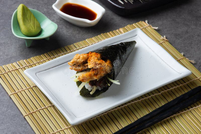 Soft shell crab temaki stock photo. Image of roll, soft - 129013576