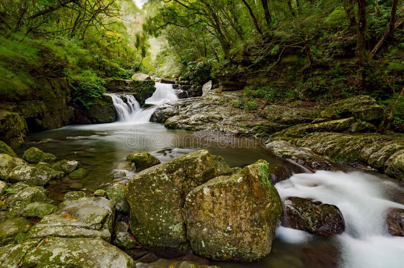 The Stream Slowly and Peacefully Flow Over the Rock Bed Stock Image ...