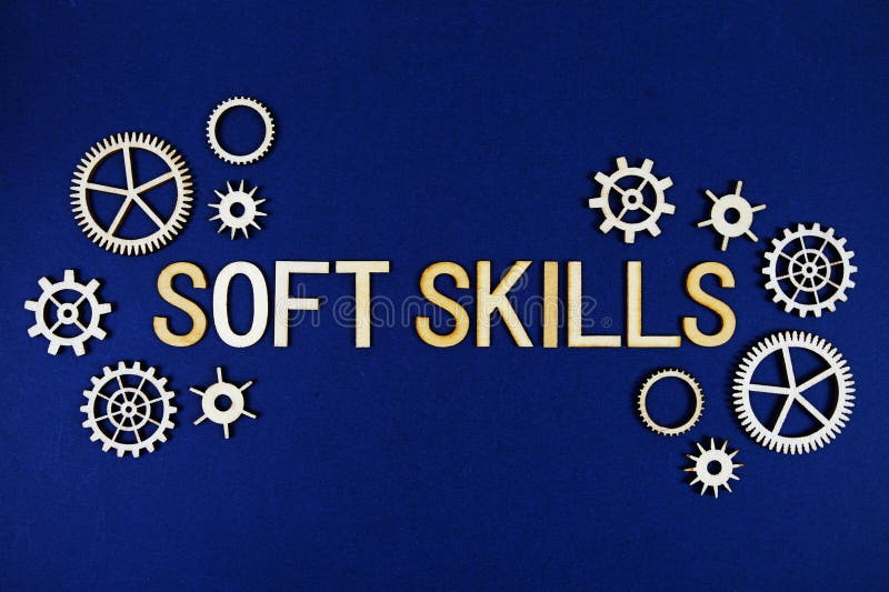 Soft Skills Alphabet Letters with Gears Element on Navy Blue Background ...