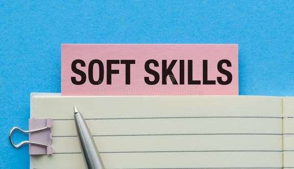 Soft Skills Text Concept Write on Pink Sticker with Notebook on Blue ...
