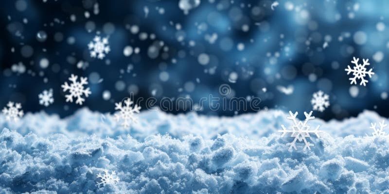 Soft Snowflakes Drift Down Onto a Pristine, Snowy Ground Under a Dark ...