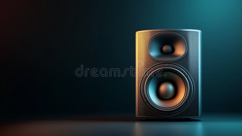 Studio Speakers Emitting Soft Sound in a Dimly Lit Environment with a ...